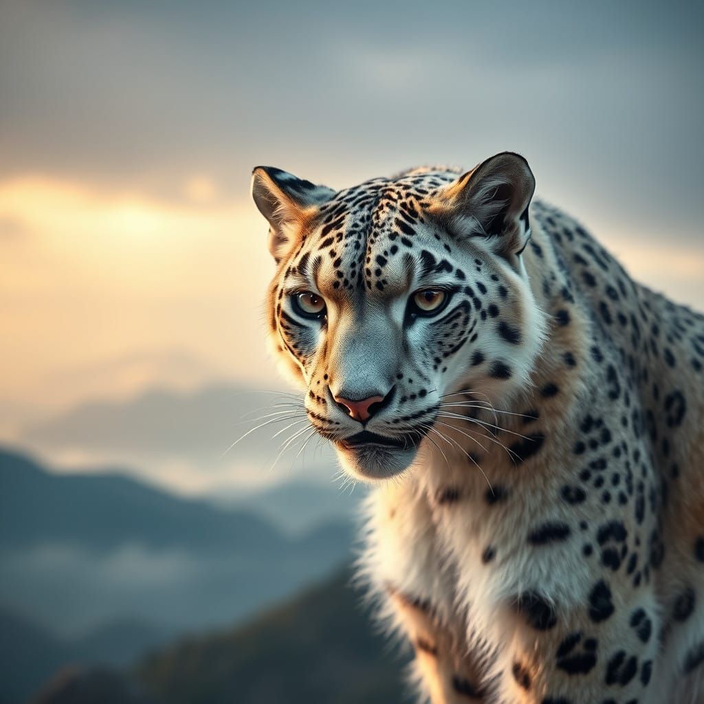 Majestic Snow Leopard or Okapi in Misty Mountainsc... - AI Art