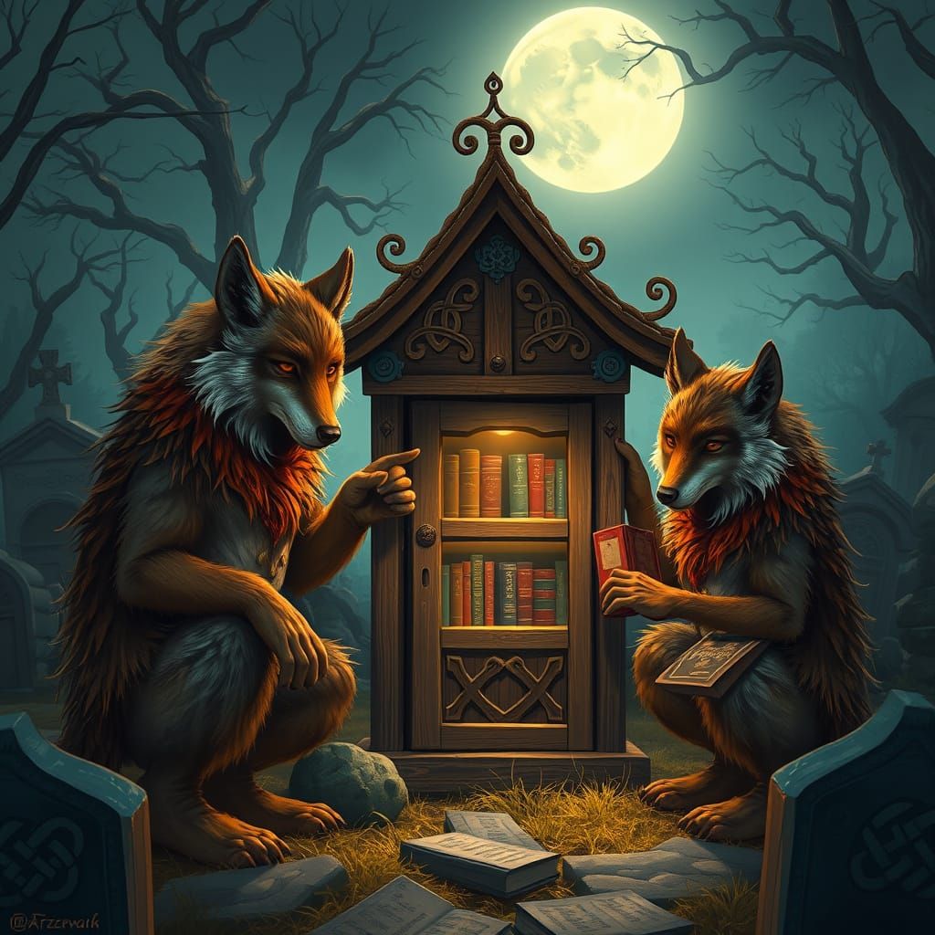 Whimsical Werewolves Build Enchanted Little Free L... - AI Art