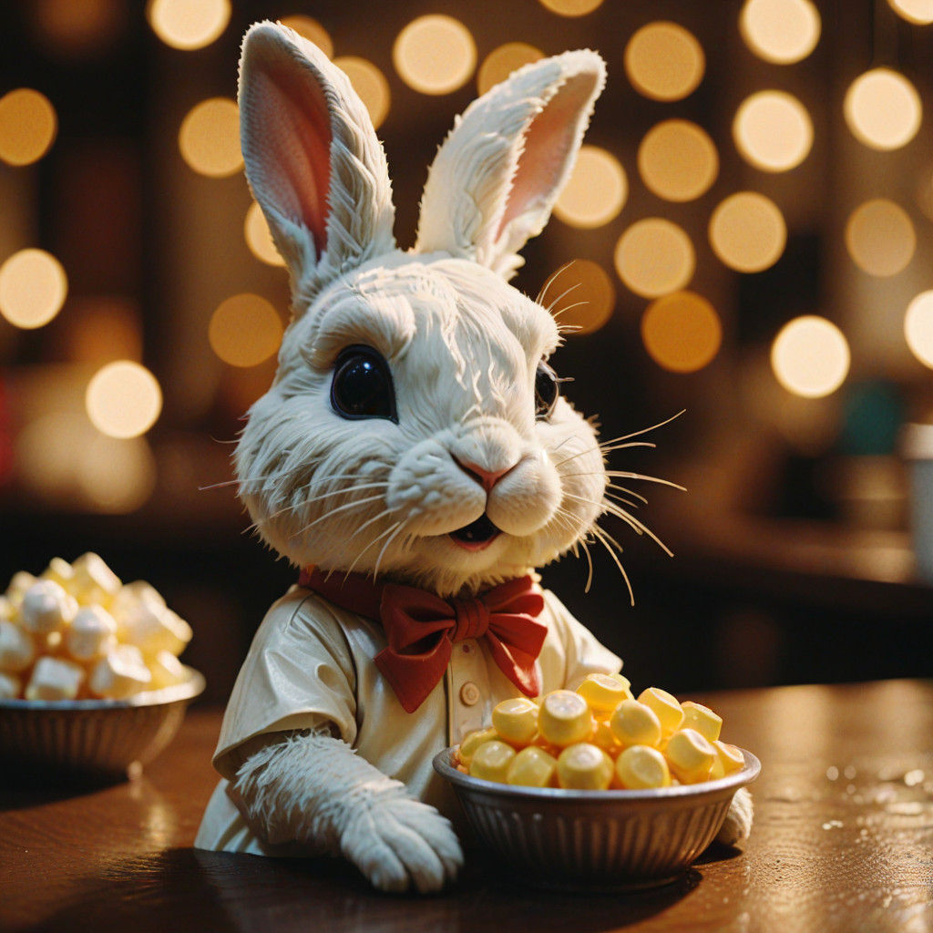 White Rabbit Savoring Taffy Candy in Warm Golden L... - AI Art