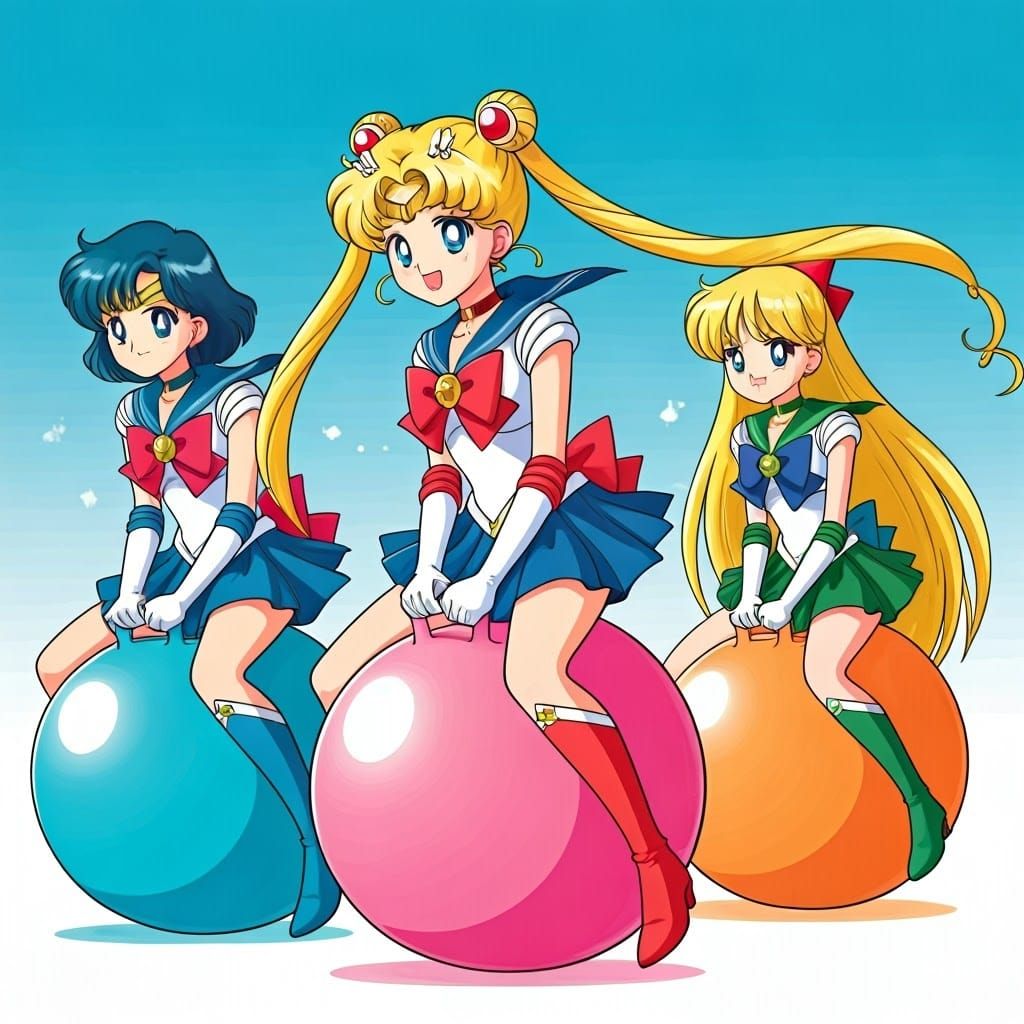 Sailor Moon Bouncing on Hopper Balls in Manga Styl... - AI Art