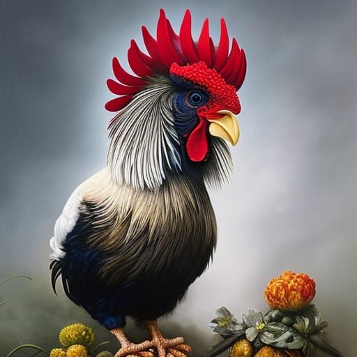 Grayscale, pop of color Polish Rooster cute. Beautiful, by N. C ...