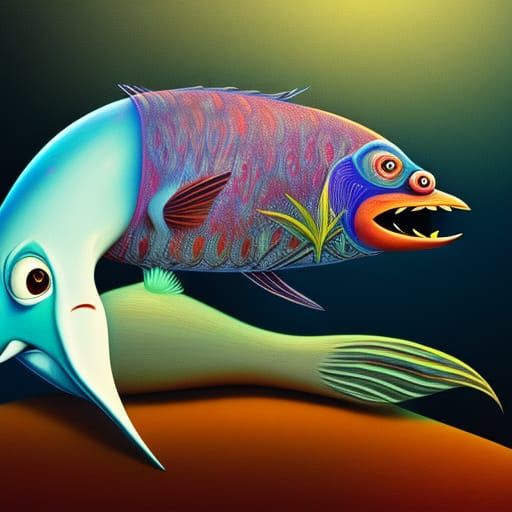 two anthropomorphic fish are sitting like human in a bus/ 8k resolution ...