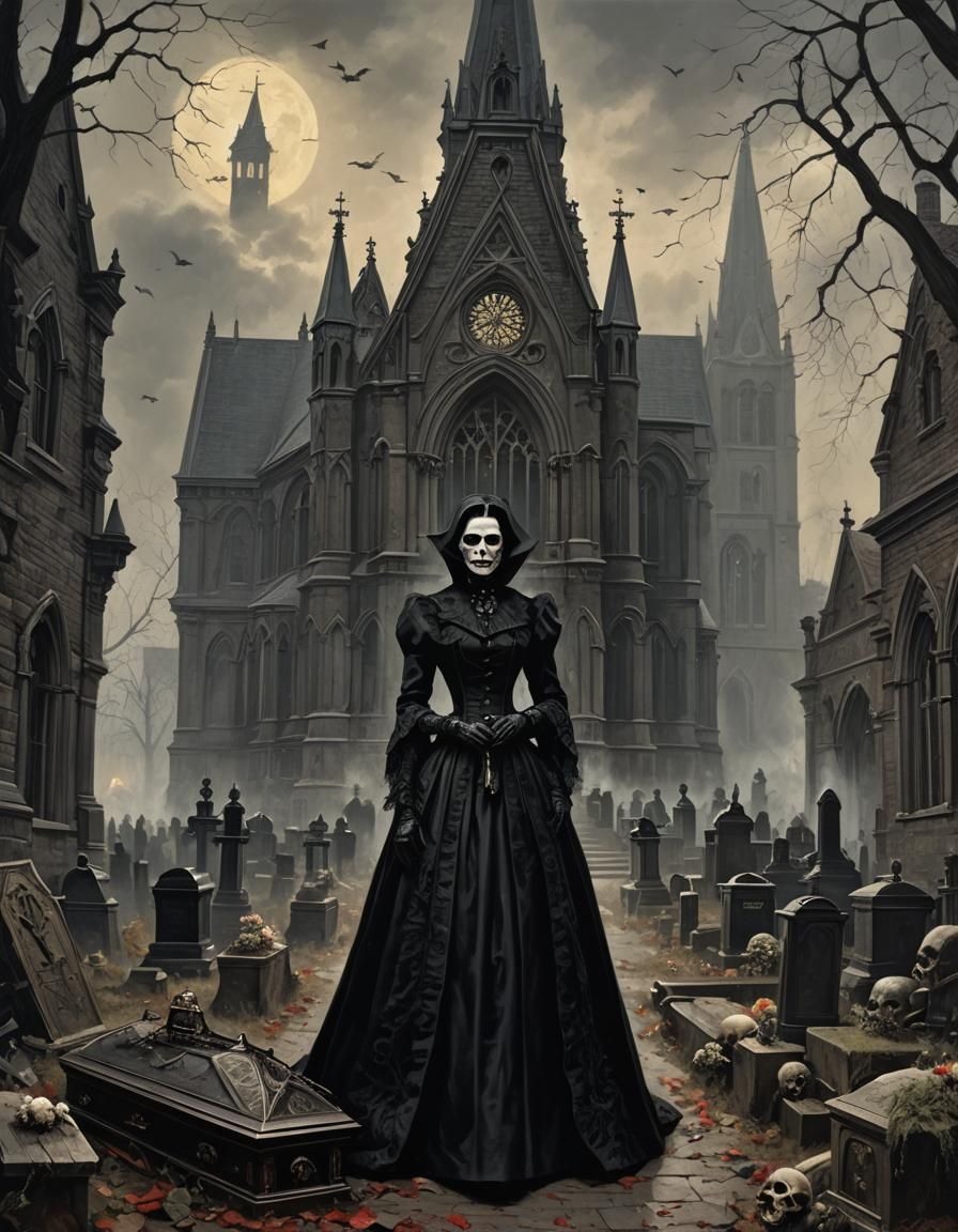 victorian funeral vampiric widow coffin gothic church horror - AI ...