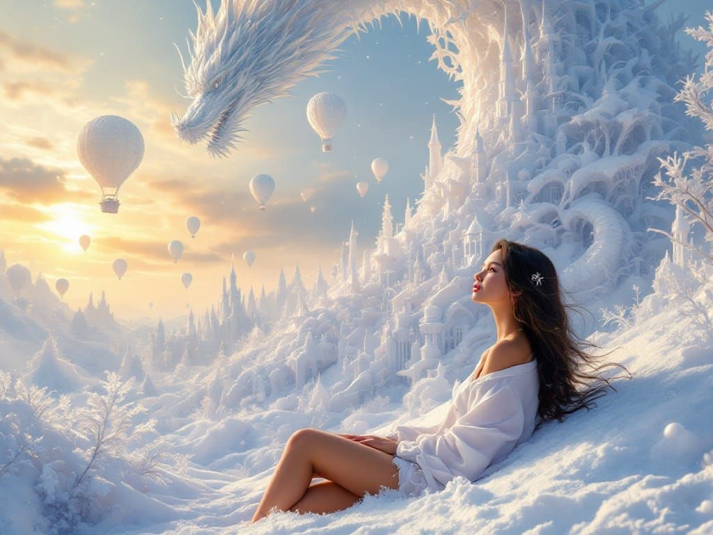 South Asian Goddess Contemplates Snowy Wonders - AI Art