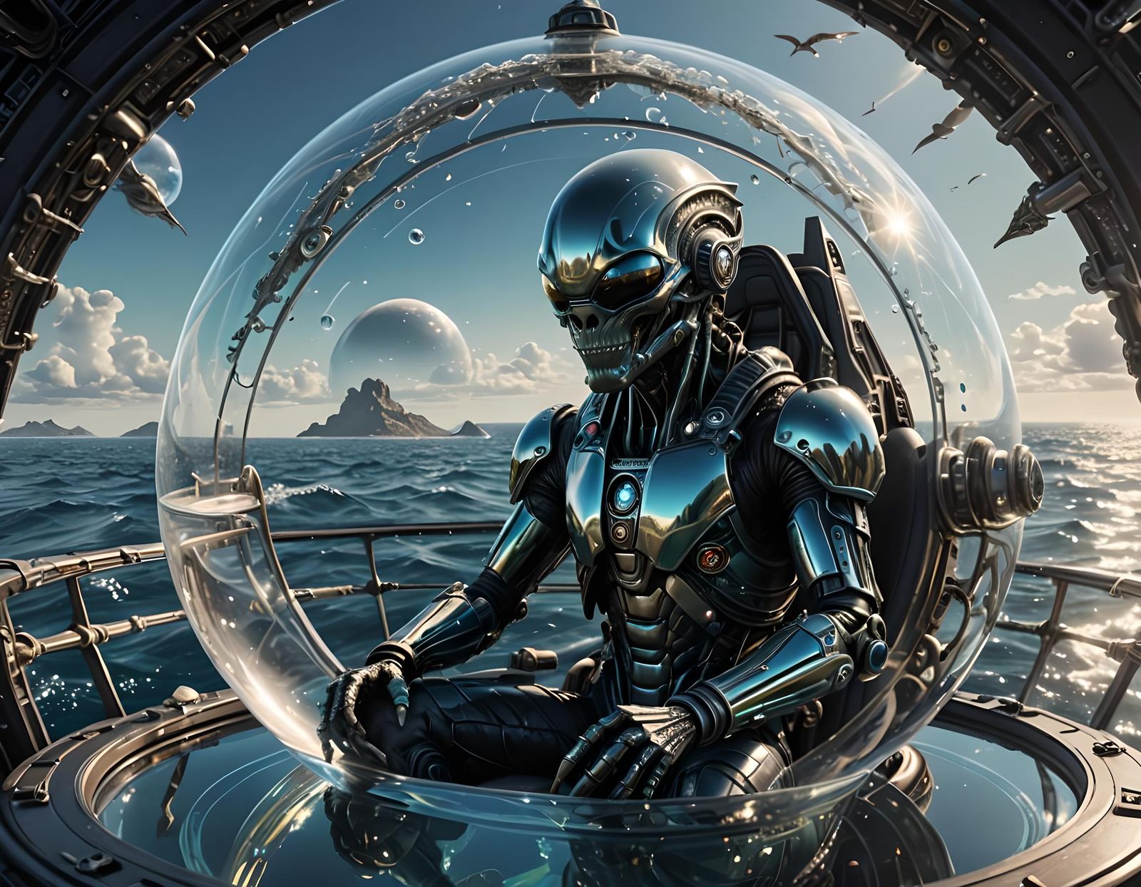 A Captain sitting inside the survival sphere in his ship. A ship to ...