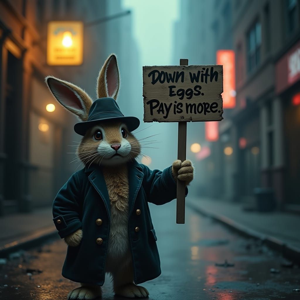 Rogue Easter Bunny Defies Convention in Urban Land... - AI Art