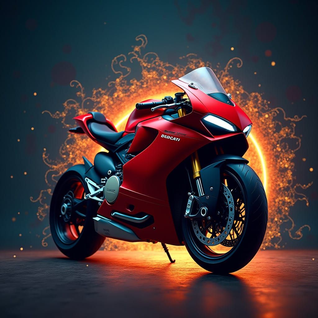 Ducati Panigale V4 R - Sleek Red Motorcycle Blurs into Fanta...