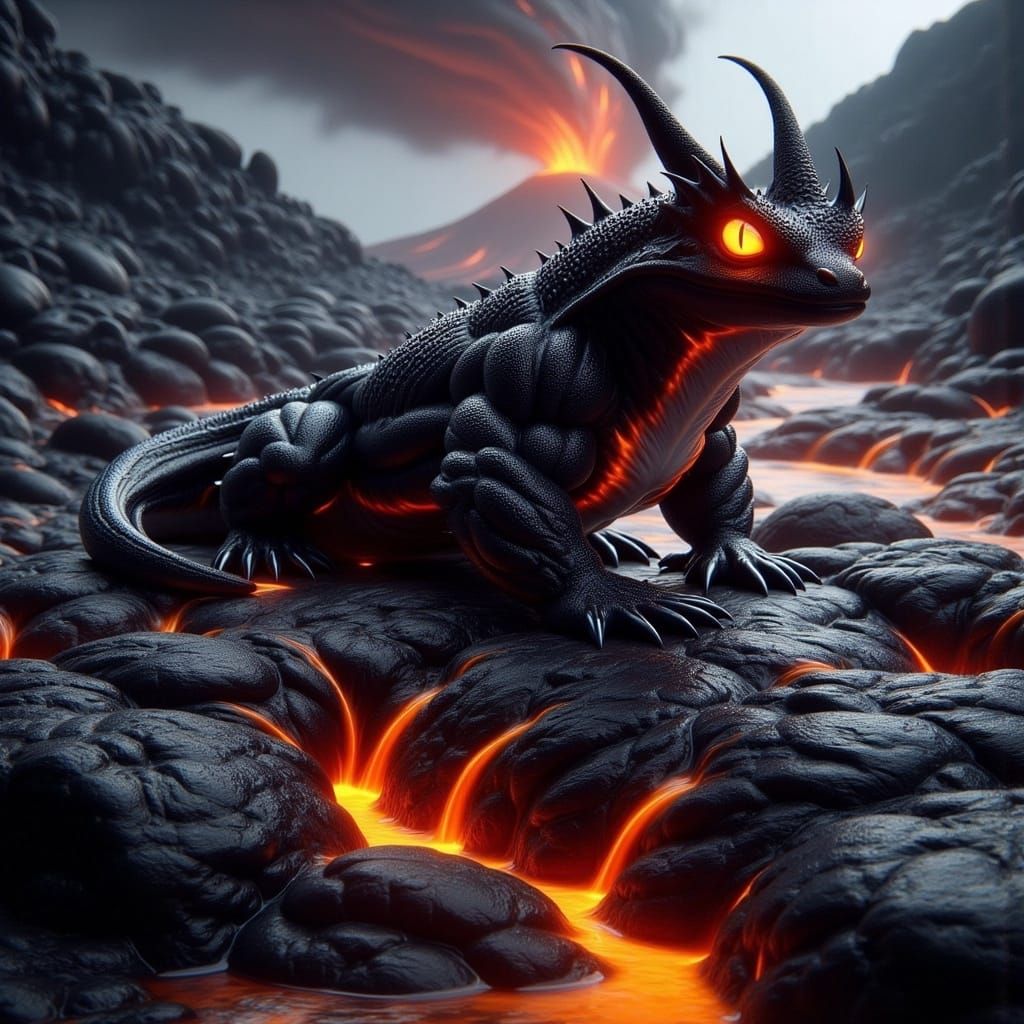 Majestic Fire Salamander Embarks on Daring Lava Br... - AI Art