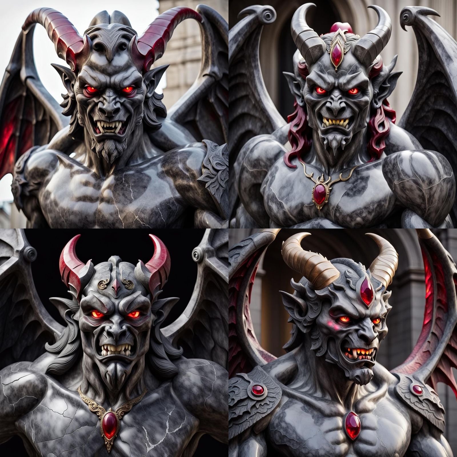 Portrait, Humanoid Gargoyle, handsome face, male, carved from dark-grey ...