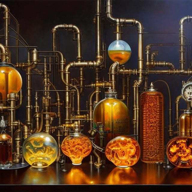 glass containers with human brains as part of a network that makes up a ...