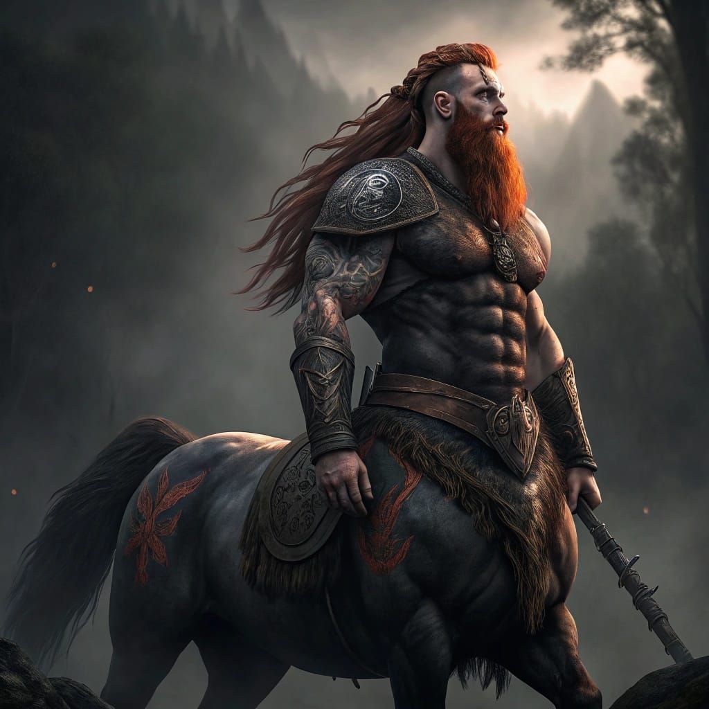 Dark Fantasy Centaur with Ginger Hair and Braided ... - AI Art