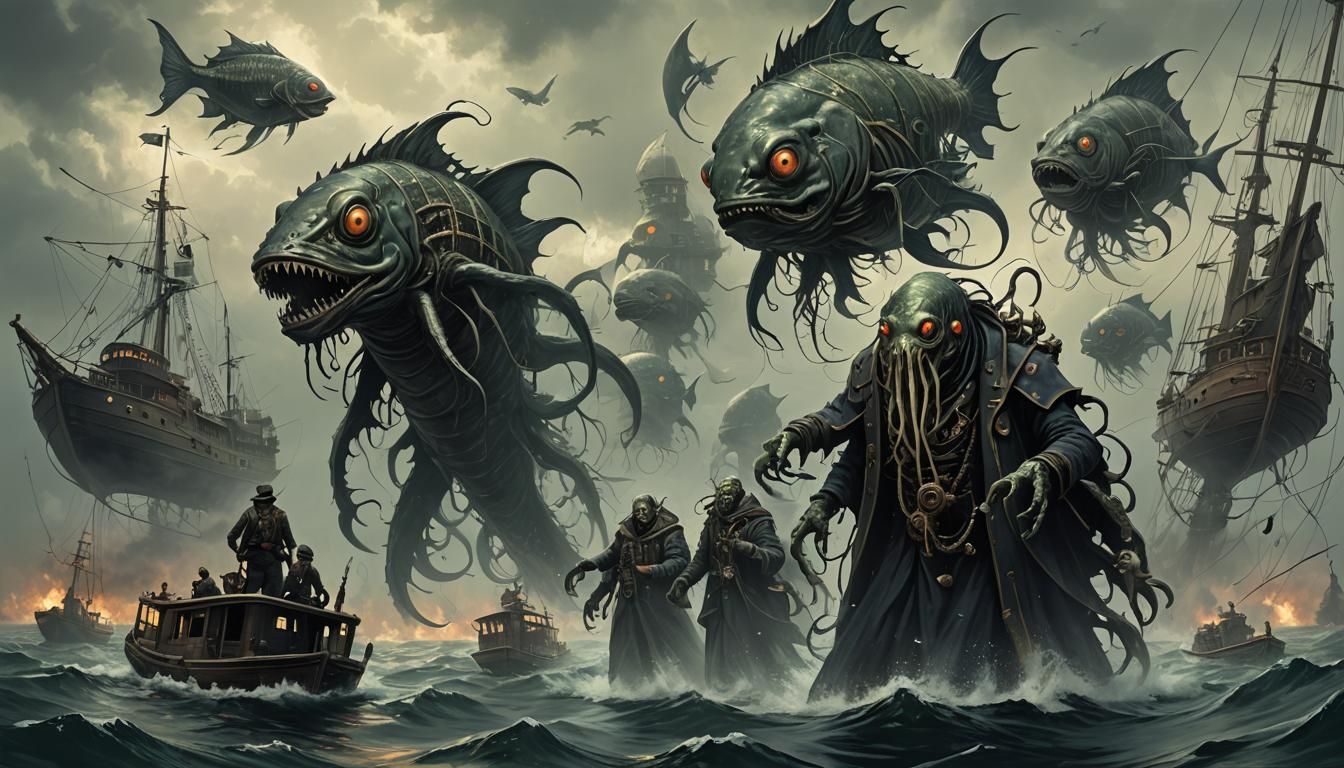 Lovecraftian nautical horror fish people - AI Generated Artwork ...