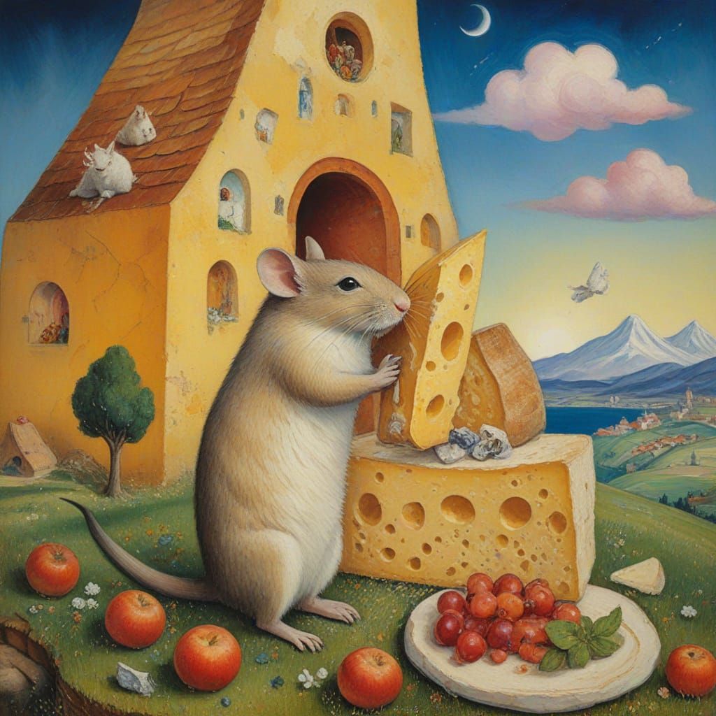 Whimsical Surrealist Masterpiece of Mouse Mother a... - AI Art