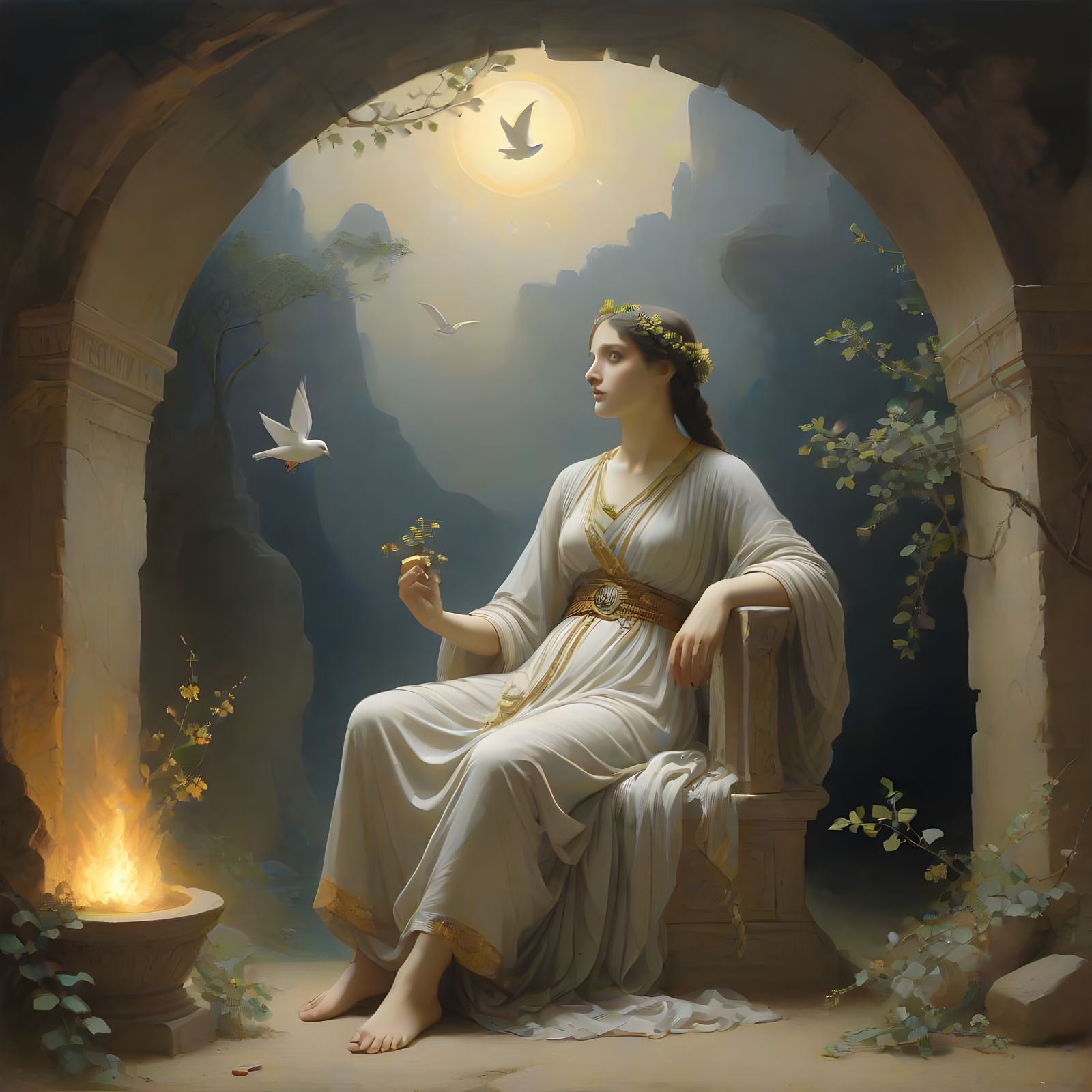 The Sybil and the Golden Bough - Ethereal Goddess and Ancien...