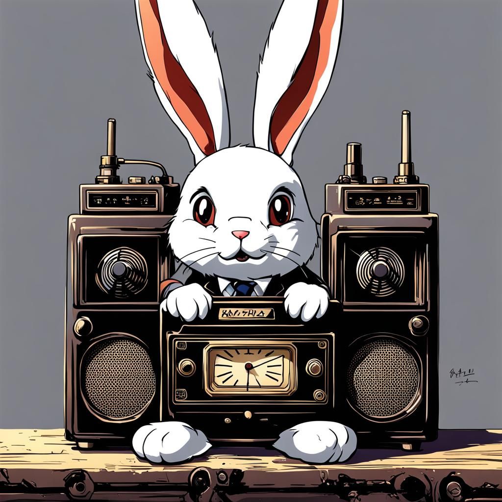 Rabit with old radio head - AI Generated Artwork - NightCafe Creator