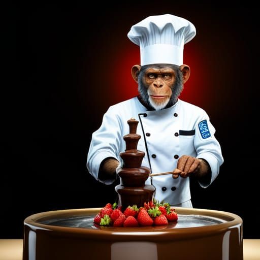 Master Chimpanzee chef presenting his tall spectacularly intricate ...