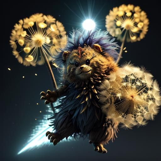 cute golden fluffy humanoid-dandelion monster, - AI Generated Artwork ...