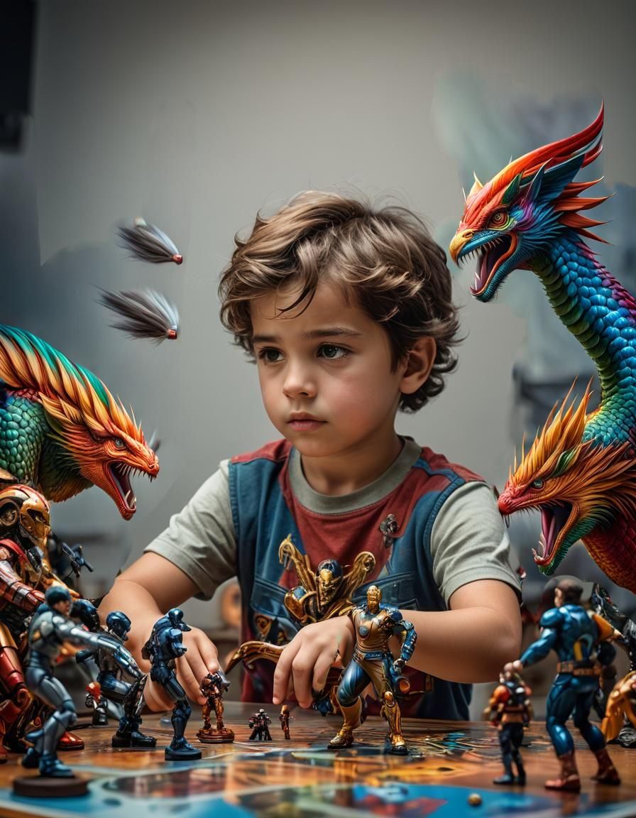 Artistic Portrait of a Kid Playing with Action Figures - AI Generated ...