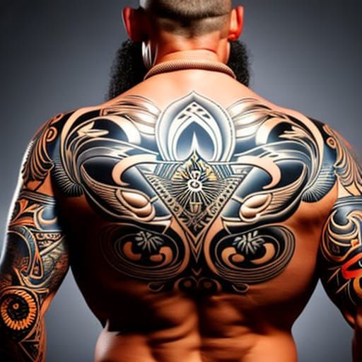 Full body portrait of a muscular man with complete super intricate mega ...