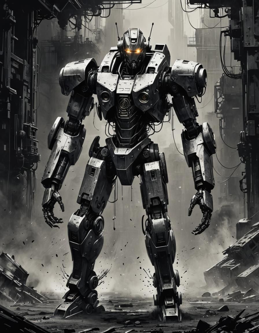 Menacing Gray/White Robot /v6 - AI Generated Artwork - NightCafe Creator