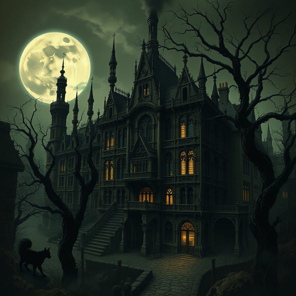 Gothic Cityscape in Muted Moonlit Hues - AI Art