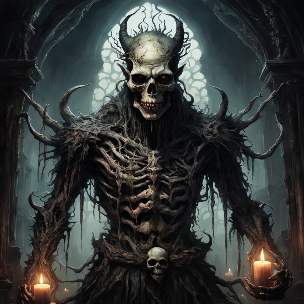 Macabre Monster in a Haunting Abandoned Church - AI Art