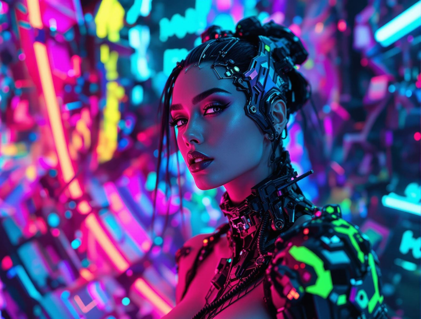 Empowered Cyberpunk Woman in Hyper-Realistic Futur... - AI Art