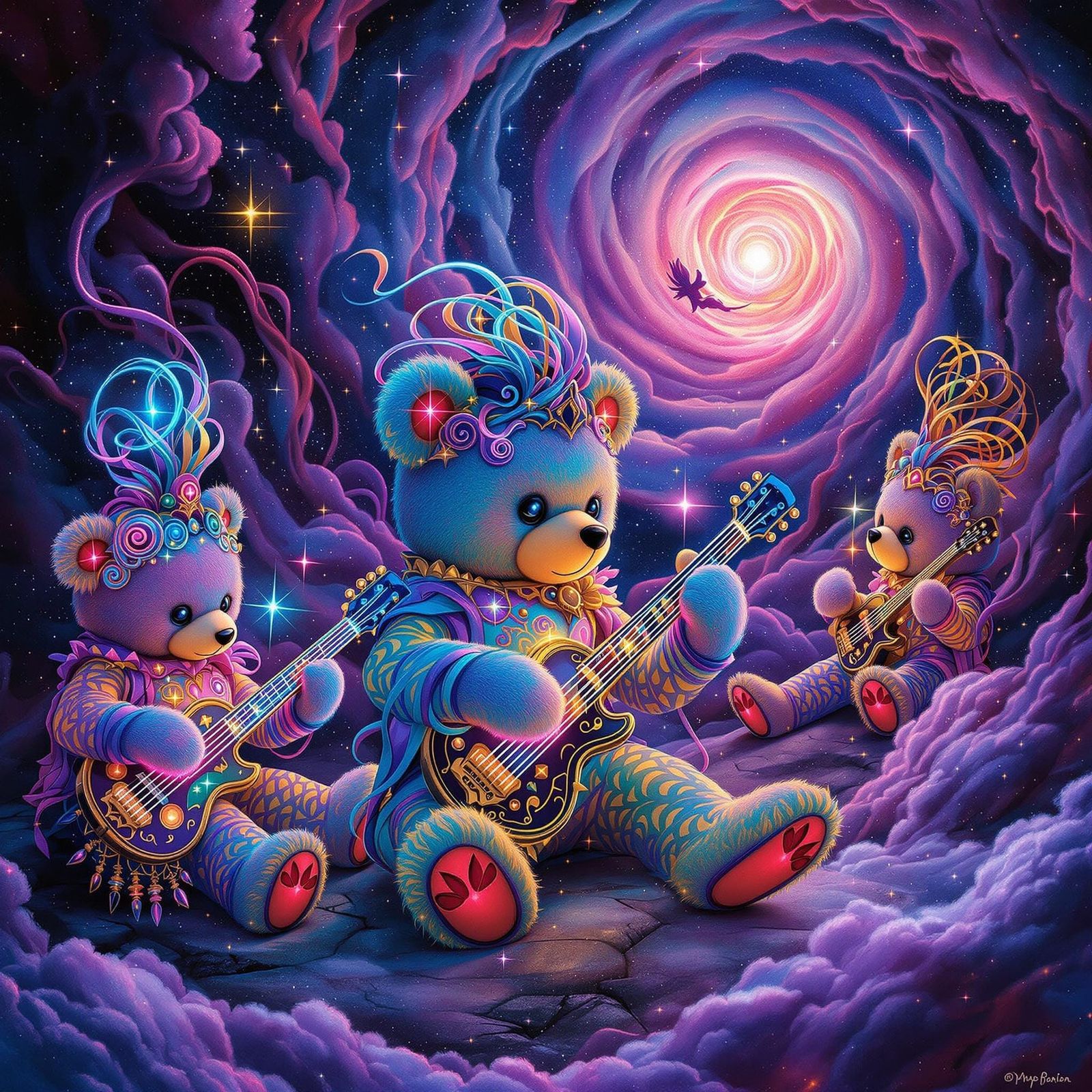 Psychedelic Teddy Bears in a Vibrant Galaxy - AI Art