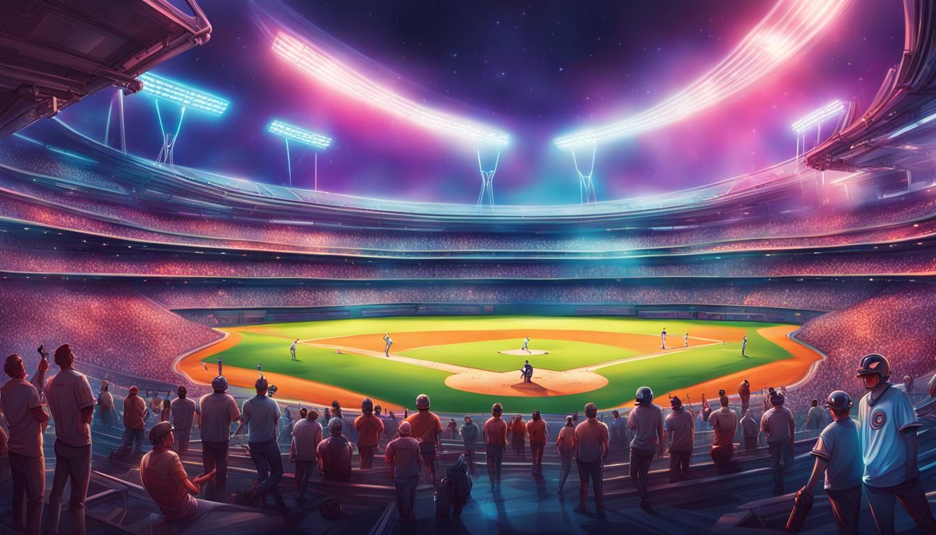 intergalactic baseball game in a futuristic stadiums with fans from ...