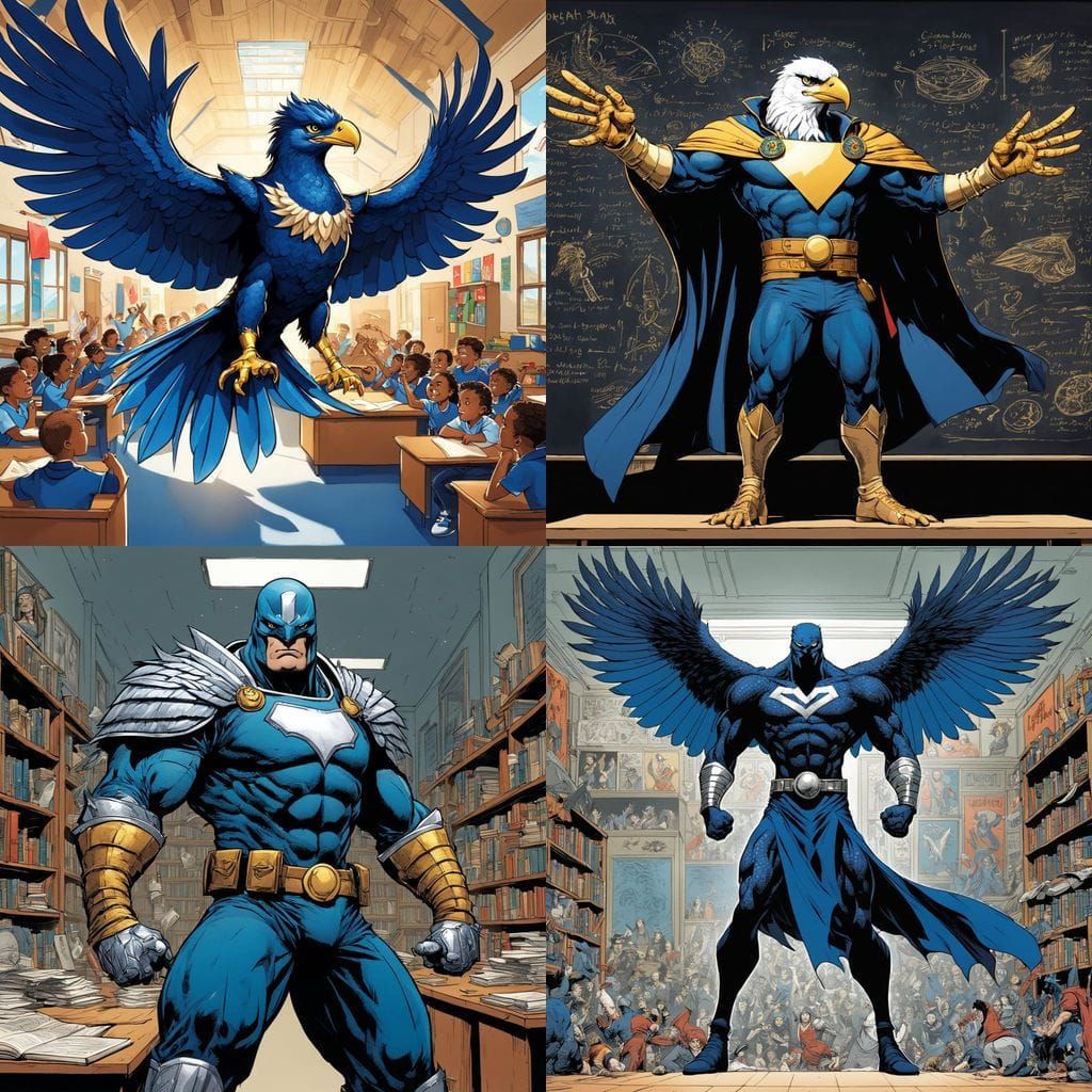 Victorious Sea Hawk Warrior in Navy Blue Comic Art - AI Art