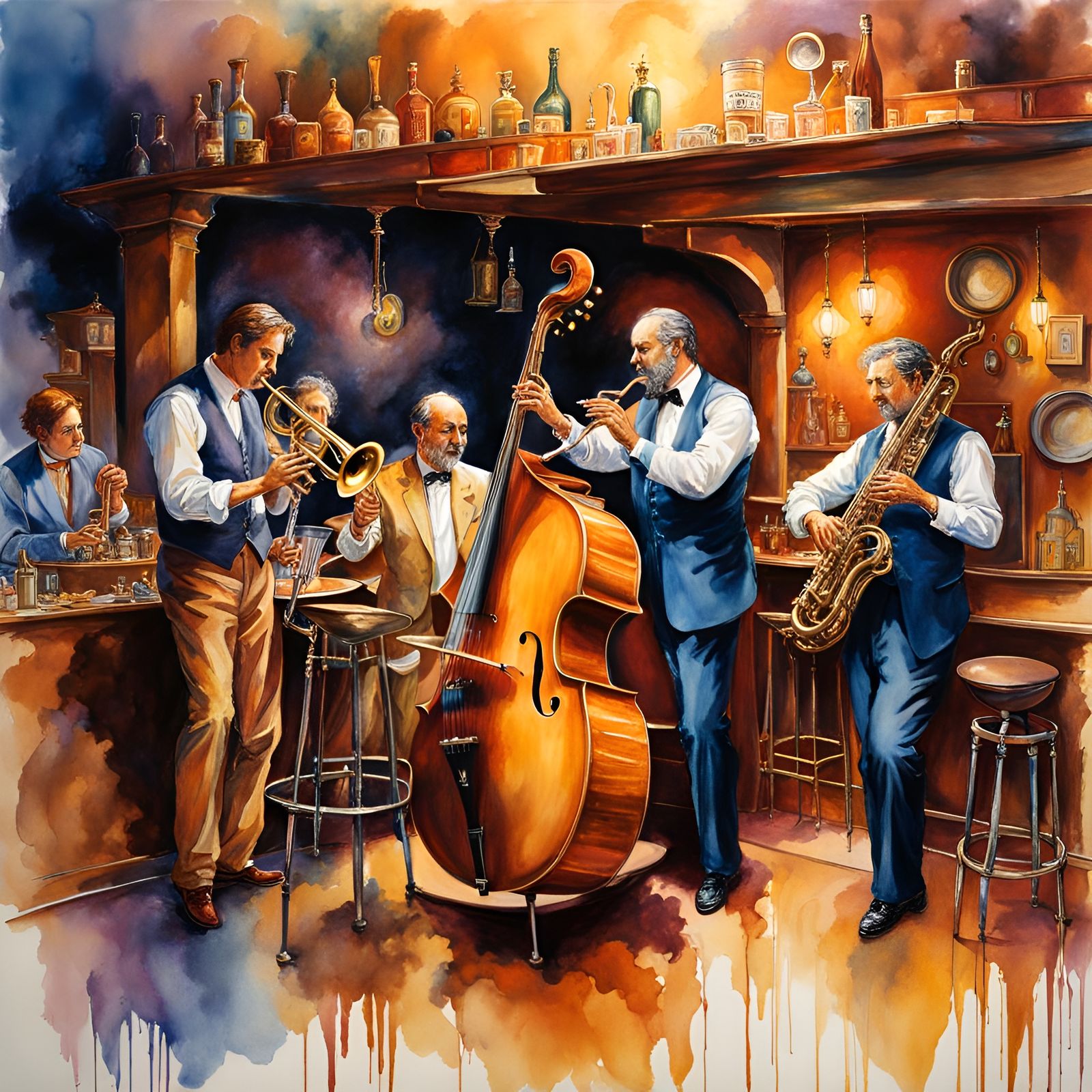 Jazz in a basement bar - AI Generated Artwork - NightCafe Creator