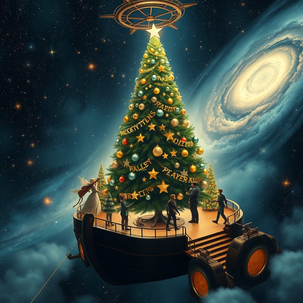Majestic Christmas Tree in Space with Celestial Da... - AI Art
