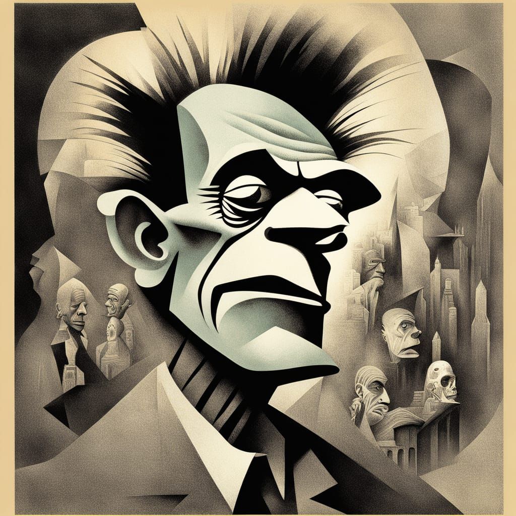 Grotesque Surrealist Frankenstein as Cubist Sculpt... - AI Art