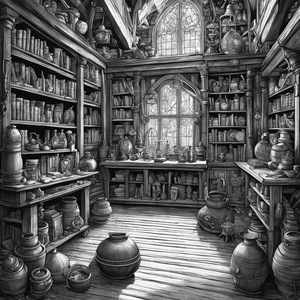 Black & White Ink Drawings Wizards Workshop - AI Generated Artwork ...