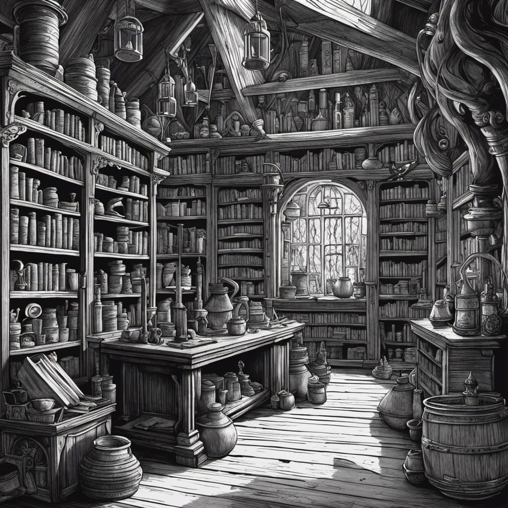 Black & White Ink Drawings Wizards Workshop - AI Generated Artwork ...