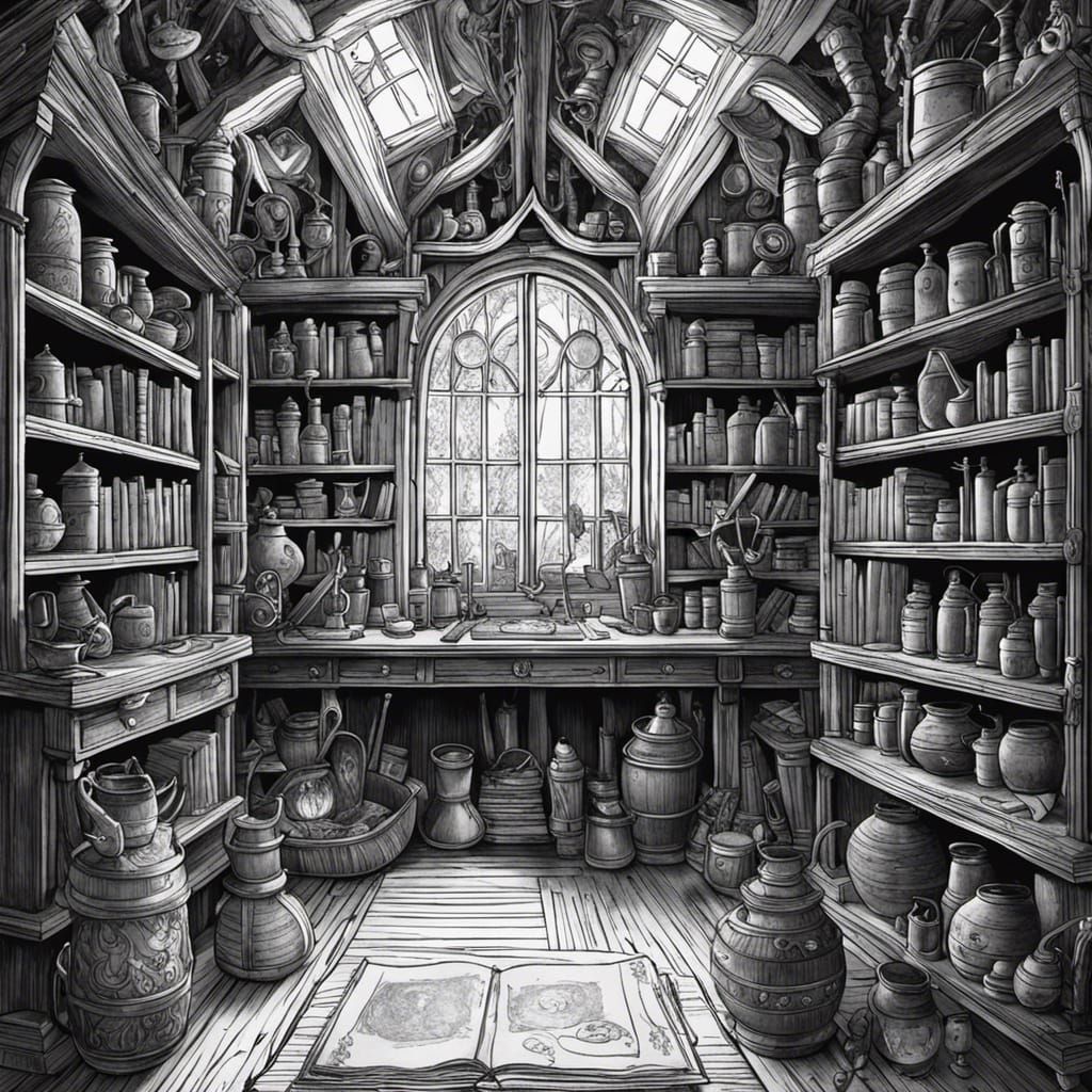 Black & White Ink Drawings Wizards Workshop - AI Generated Artwork ...