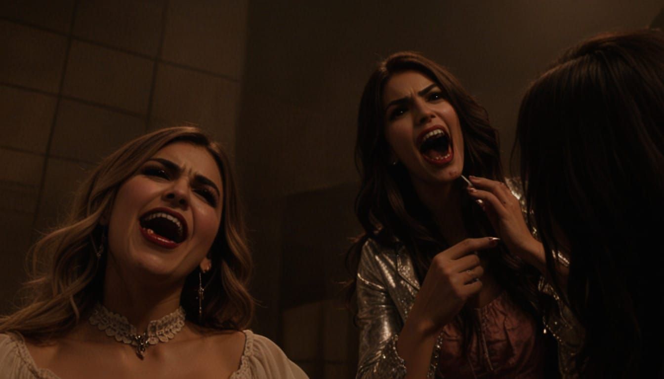 Fang Bared Vampires in a Dark, Moody Setting - AI Art