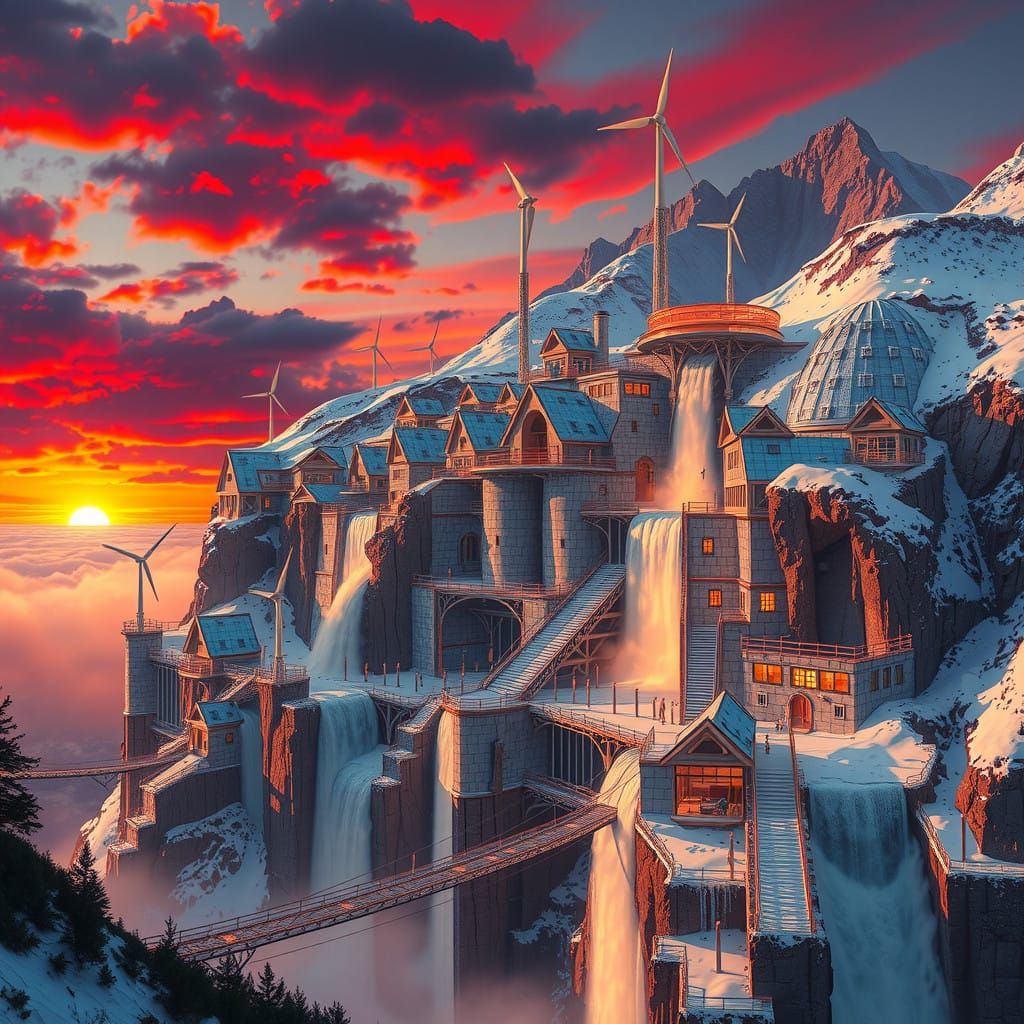 Solarpunk Utopian Winter Colony v3 - Solarpunk Utopian Winte...