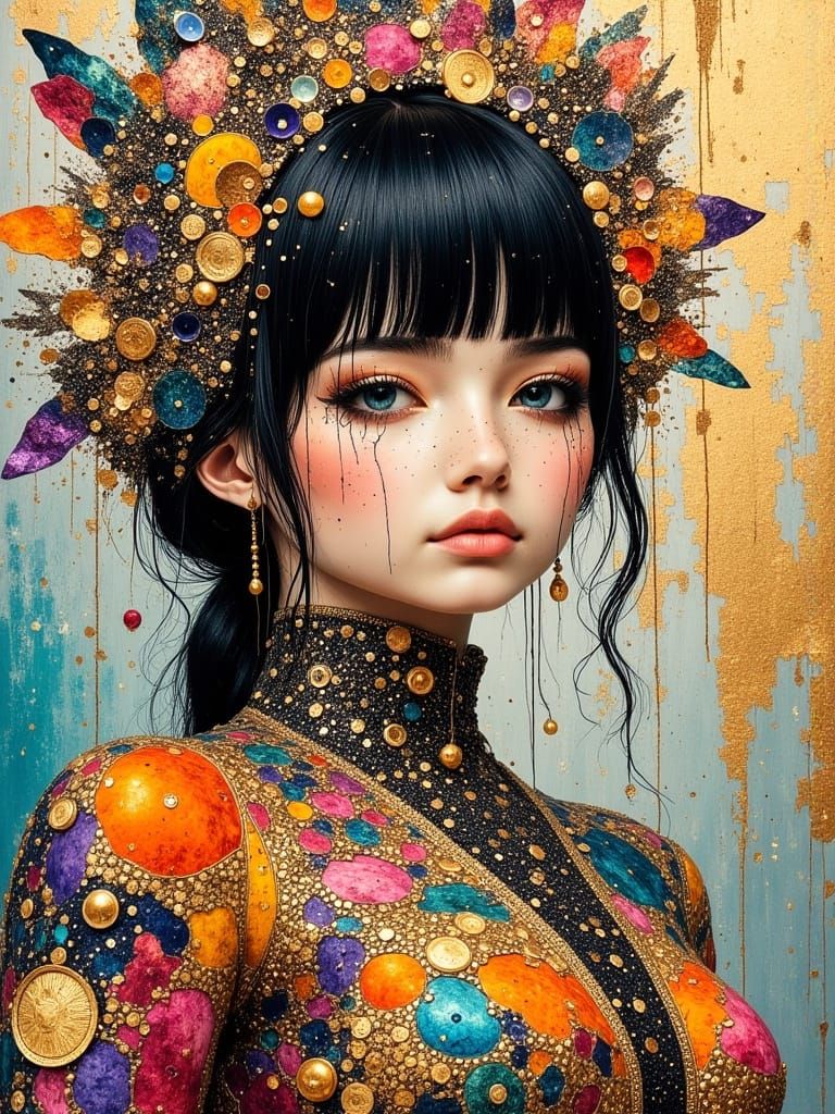 Colorful fantastical portrait in gold