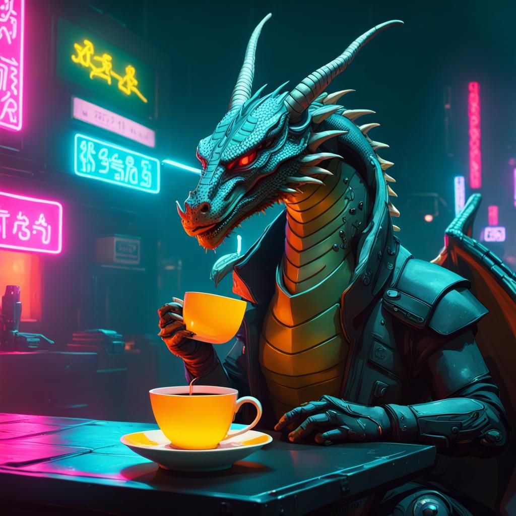 A dragon drinking tea from a tea cup - AI Generated Artwork - NightCafe ...