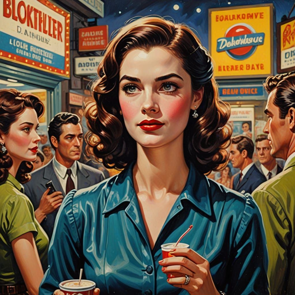 Whimsical Retro Blockbuster, movie poster, woman, romance, detailed ...