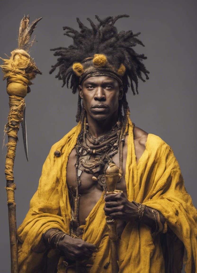 Black Human Shaman in yellow 2 - AI Generated Artwork - NightCafe Creator
