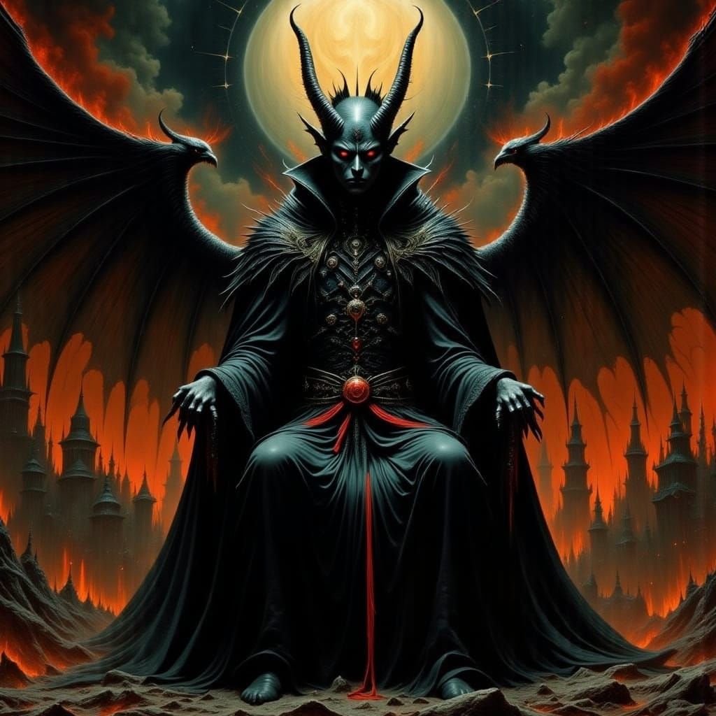 Satan Enthroned in Hell: A Haunting Underworld - AI Art