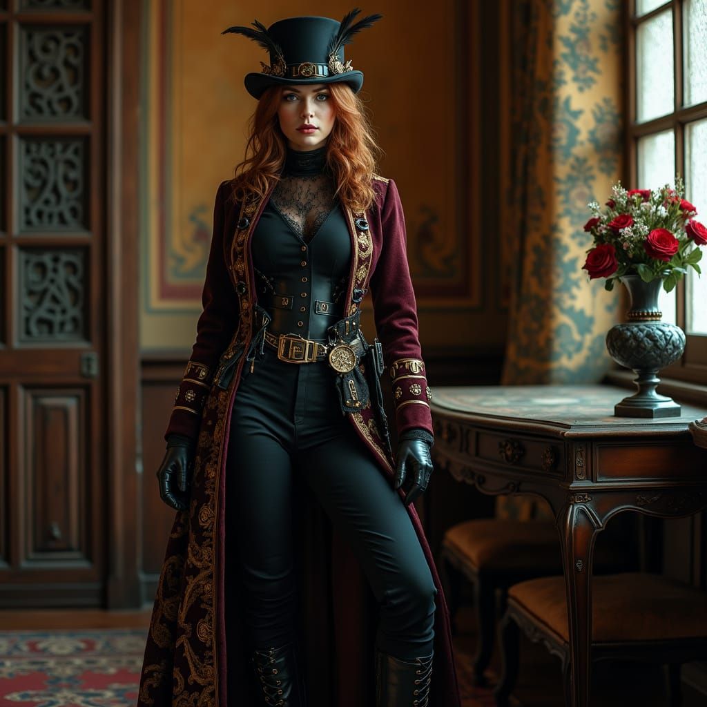 Elegant Victorian Steampunk Woman Commands Attenti... - AI Art