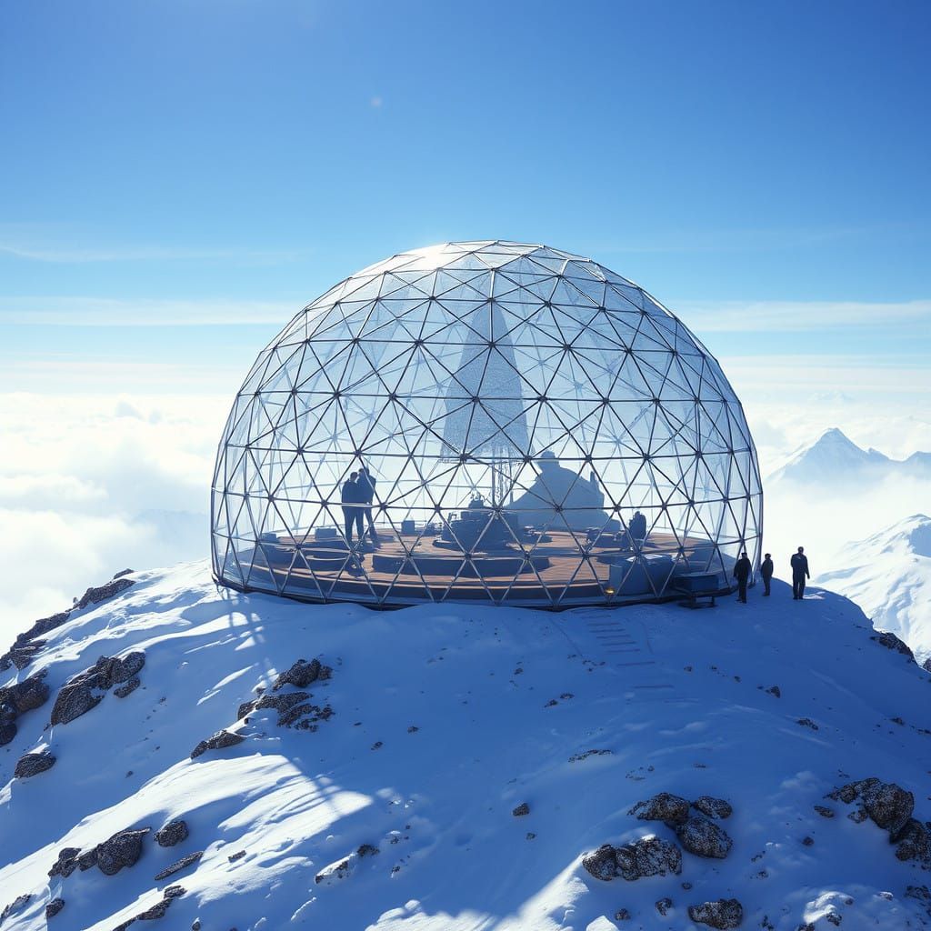 A geodesic dome at the peak of Mount Everest