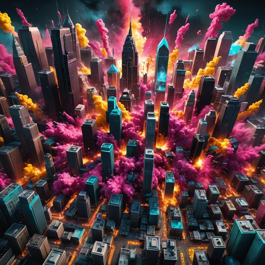 explosion of color in city - AI Generated Artwork - NightCafe Creator