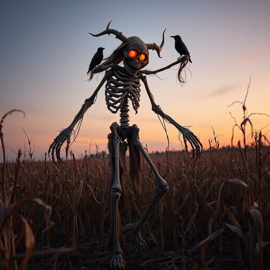 Surreal Scarecrow Demon in Forgotten Cornfield at ... - AI Art