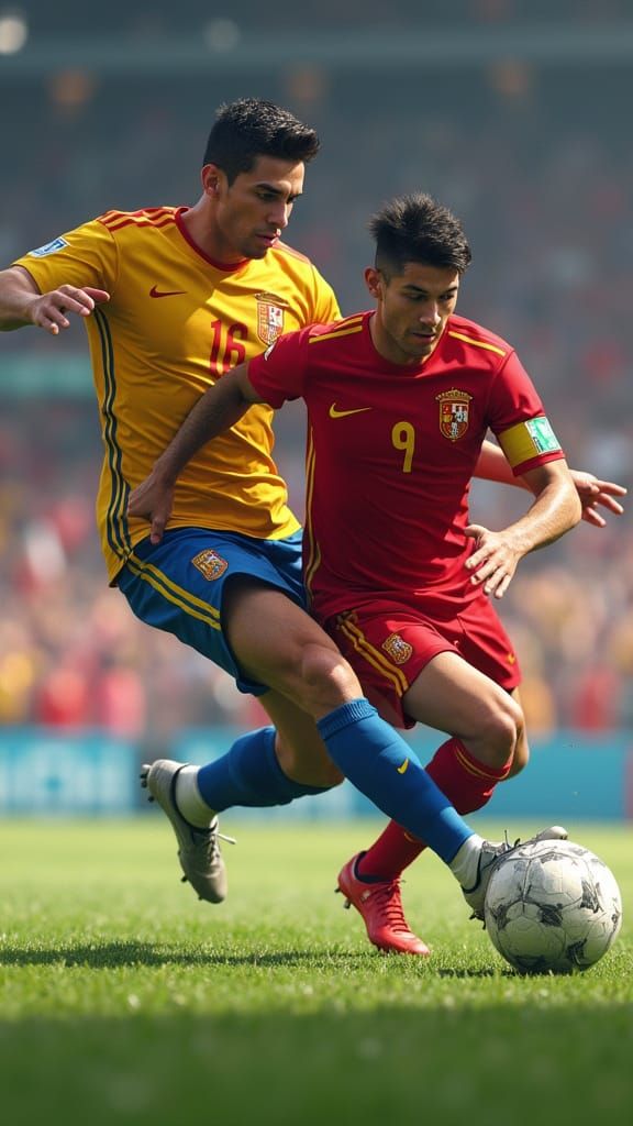 Spain's Sergio Ramos in Dramatic Sliding Tackle on... - AI Art