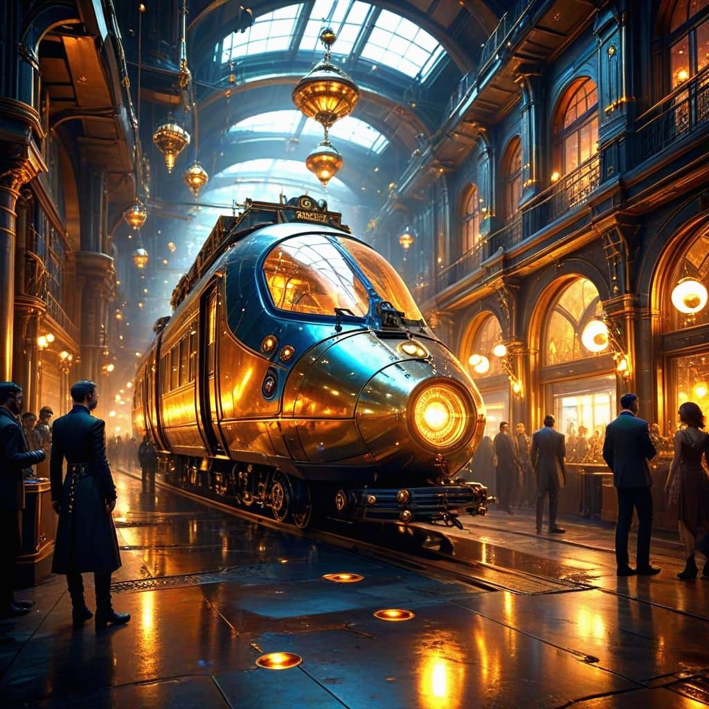 Steampunk future - Ethereal Steampunk Metropolis in Amber G...