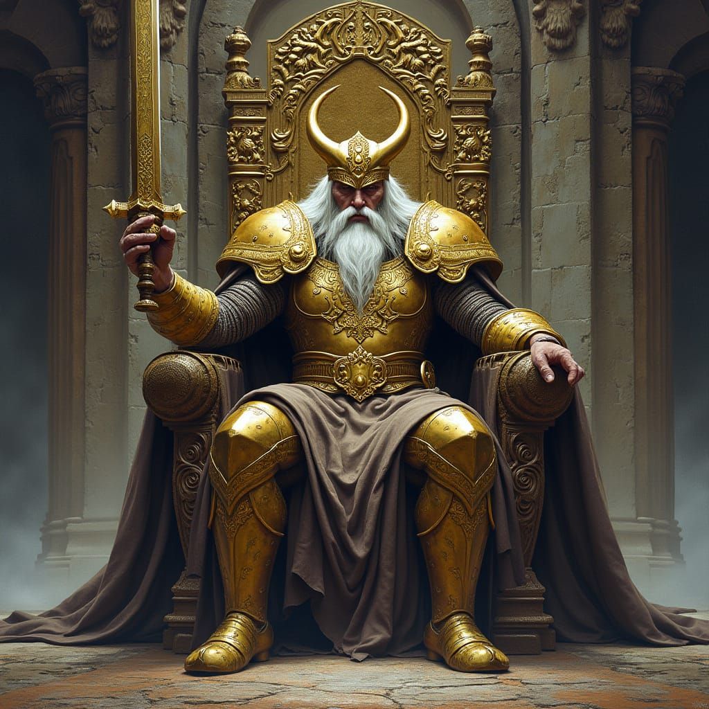 Norse God Odin Reigns Supreme in Valhalla's Throne... - AI Art